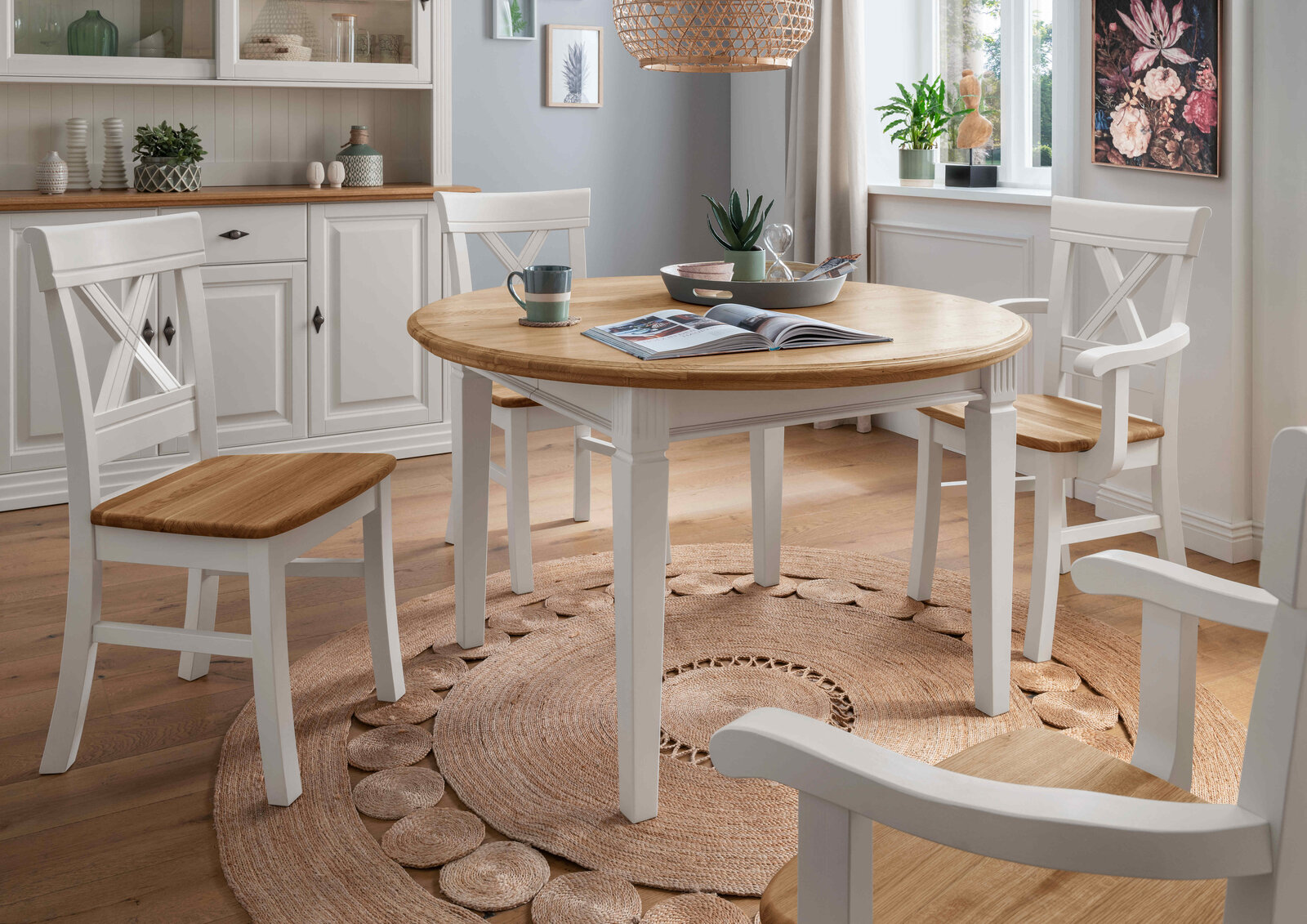 Tisch rund Alva aus massiver Kiefer und Eiche von G&K günstig bestellen ...