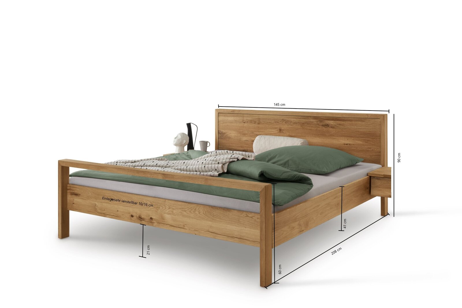 Aalborg Bett mit gebürstetem Kopfteil und Fußteil Eiche von Lars Olesen ...