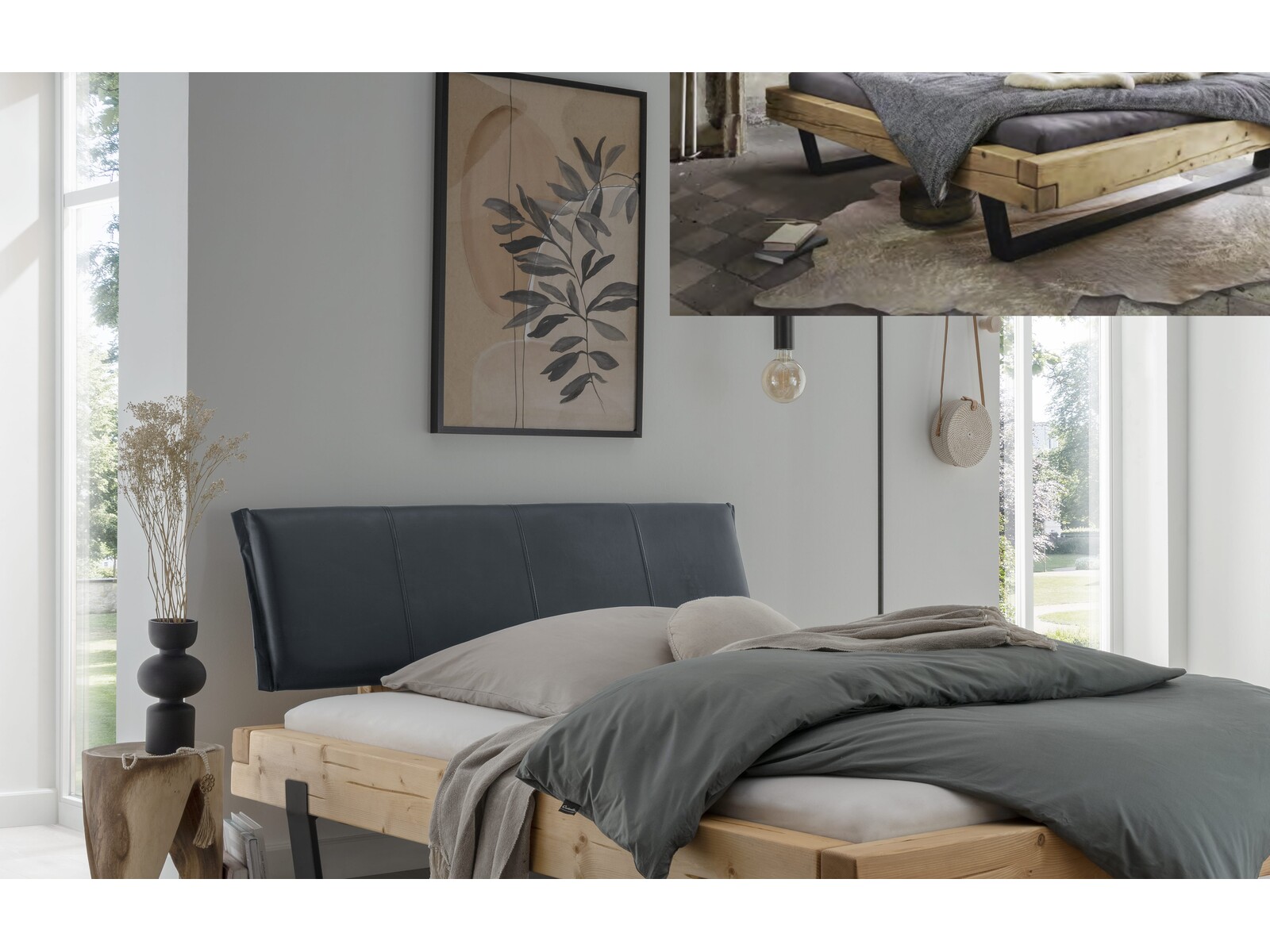 Cinall Unika Balkenbett mit Lederkopfteil und Metall Kufe von Lars ...